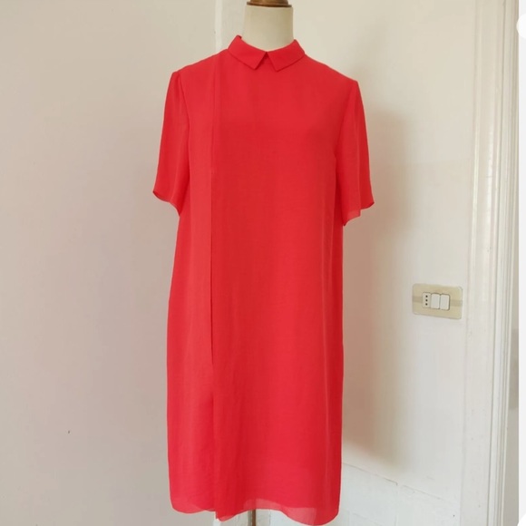COS | Dresses | Cos Redorange Shift Shirt Dress With Peter Pan Collar ...